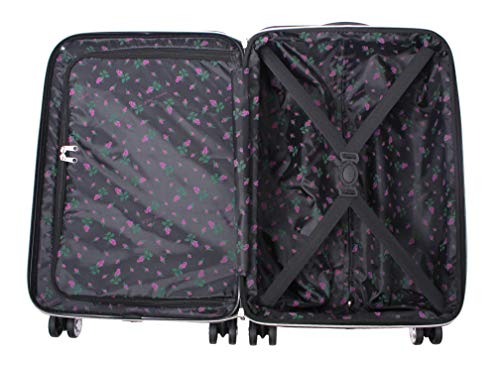 Betsey Johnson 26 Inch Checked Luggage Collection - Expandable Scratch Resistant (ABS + PC) Hardside Suitcase - Designer Lightweight Bag with 8-Rolling Spinner Wheels (Stripe Roses)