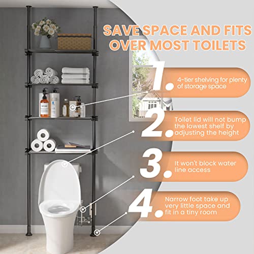 ALLZONE Bathroom Organizer, Over The Toilet Storage, 4-Tier Adjustable Shelves for Small Room, Saver Space, 92 to 116 Inch Tall, Black