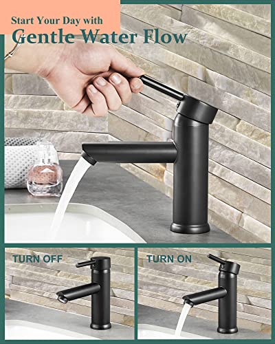 KUZOR Bathroom Faucets 1 or 3 Hole Single Handle Bathroom Sink Faucet Solid Brass Matte Black Bathroom Faucet with Optional Deck Plate 4 Inch Centerset Pop Up Drain and Water Supply Hoses Included