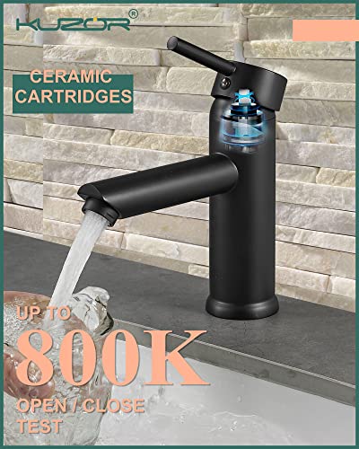 KUZOR Bathroom Faucets 1 or 3 Hole Single Handle Bathroom Sink Faucet Solid Brass Matte Black Bathroom Faucet with Optional Deck Plate 4 Inch Centerset Pop Up Drain and Water Supply Hoses Included