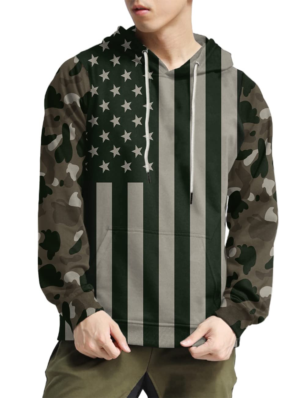 SYAIMN Unisex 3D Pullover Hoodies for Men Women Black Strip Graphic Hooded Hoodie with Pocket Medium