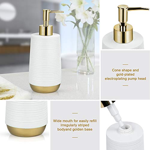 TONIAL Bathroom Accessories Gift Set, Bathroom Decor Set 4 Piece White-Queen Gold with Soap/Lotion Dispenser, Toothbrush Holder, Soap Dish, Tumbler