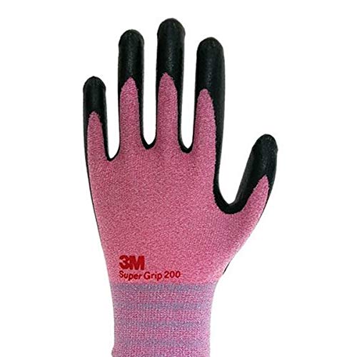 Lightweight Nitrile Work Gloves, 3D Comfort Stretch Fit, Durable Power Grip Foam Coated, Smart Touch, Thin Machine Washable, 5 Pairs Pack (Large, Pink)