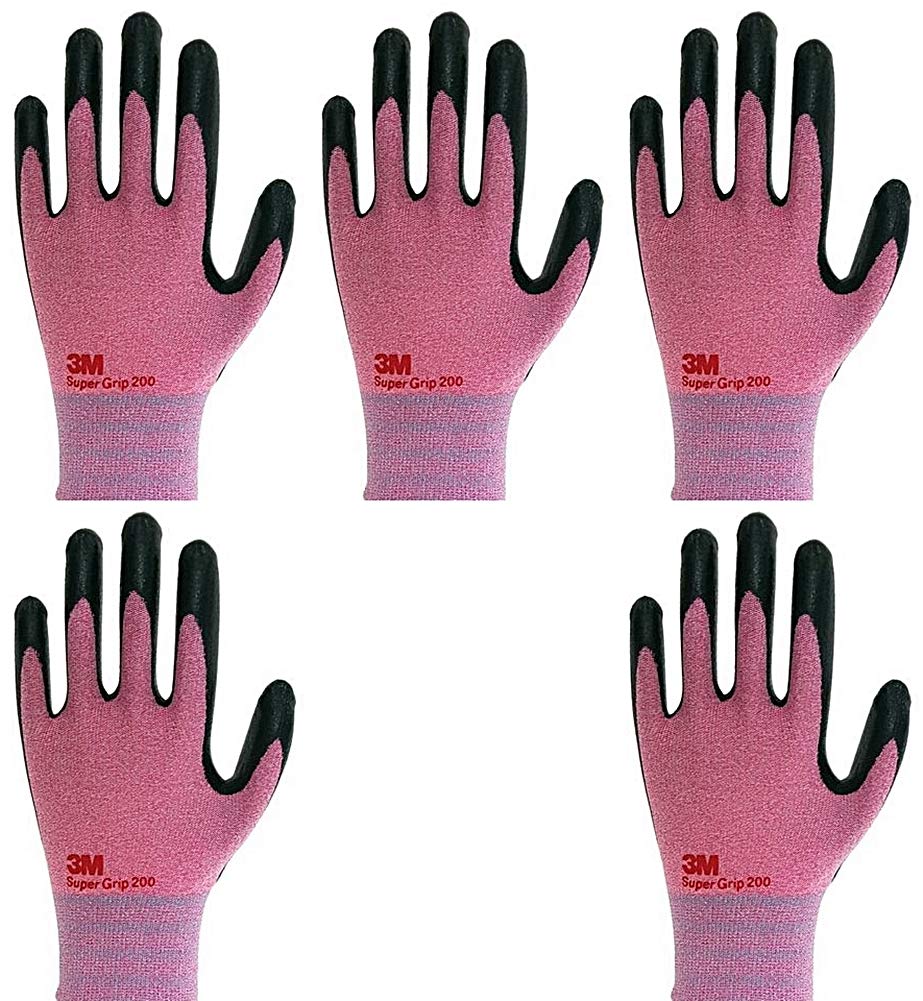 Lightweight Nitrile Work Gloves, 3D Comfort Stretch Fit, Durable Power Grip Foam Coated, Smart Touch, Thin Machine Washable, 5 Pairs Pack (Large, Pink)