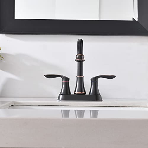 Comllen Oil Rubbed Bronze Bathroom Faucet Centerset 4 Inch Two Handle Bathroom Sink Faucet with Swivel Spout Bronze Faucet for Bathroom Sink Without Pop up Drain Water Supply Lines