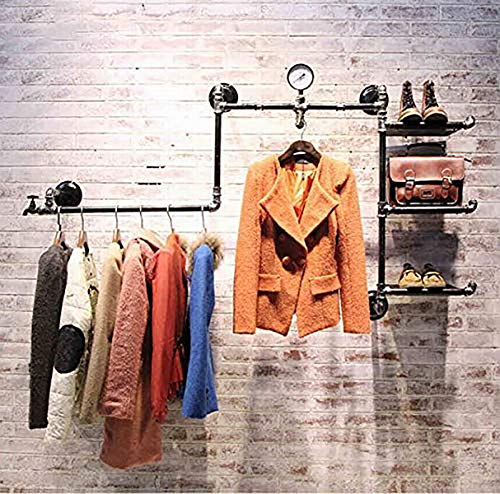Industrial Vintage Pipe Wall Mounted Clothing Rack Multi-function Garment Store Display Rack Shoes Bag Store Shelves Clothes Hanger