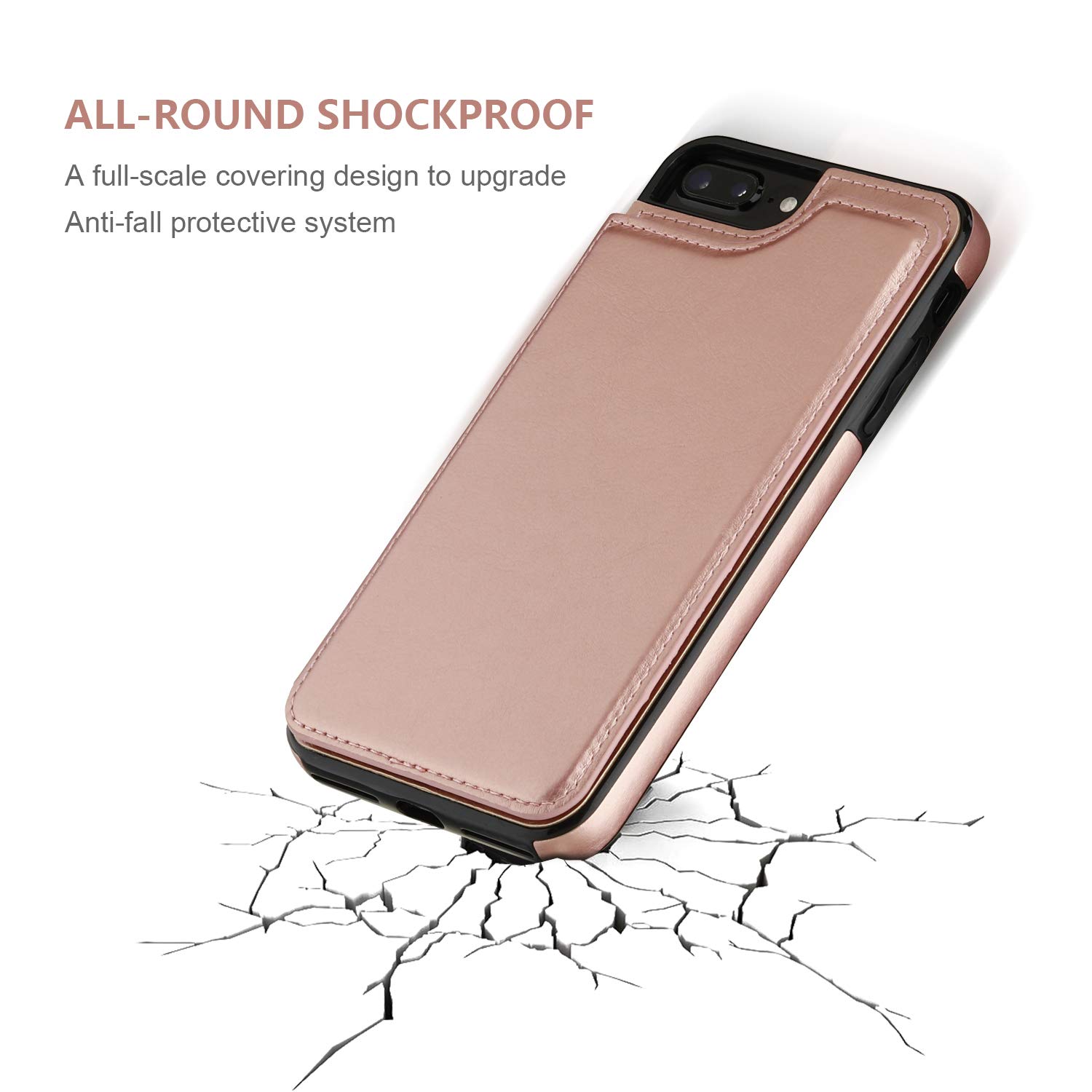 for iPhone 7 Plus/8 Plus Wallet Case with Card Holder,OT ONETOP Premium PU Leather Kickstand Card Slots Case,Double Magnetic Clasp and Durable Shockproof Cover 5.5 Inch(Rose Gold)
