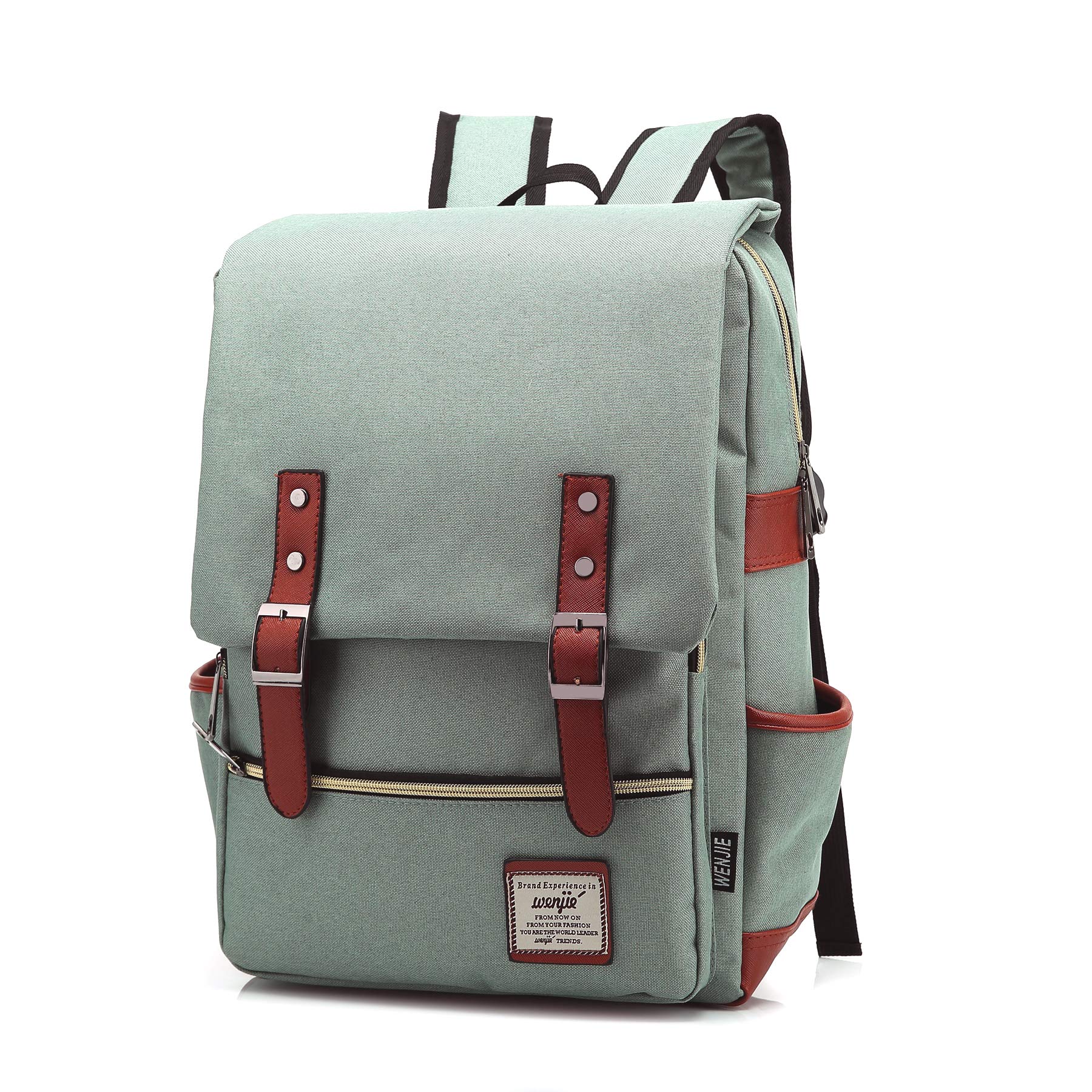 LIZAIDA MENENDEZ Vintage Laptop Backpack for Women Men,Travelling Backpack Casual Daypacks,15.6 Inch College Backpack With USB Charging Port (2-(Light green))