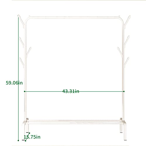 YAYI Clothes Rack Heavy Duty Clothes Rail Metal Garment Rail With Top Rod and Lower Storage and Side Hooks,White