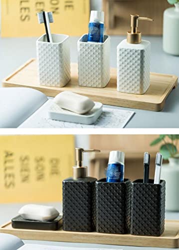 Bathroom Accessories Set Ceramic Soap Dispenser Toothbrush Holder Bathroom Tumbler Soap Dish Bathroom Decor Vibrant Modern Bathroom Set (Yellow 4-Piece Suit)