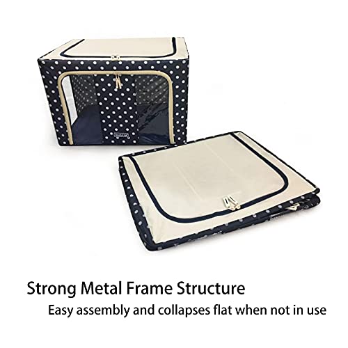 Oxford Fabric Storage Box with Steel Frame,Foldable Stackable Container Organizer with Large Window & Carry Handles Bedroom Closet Organization for Clothes Bedding Sheets Blanket Pillow