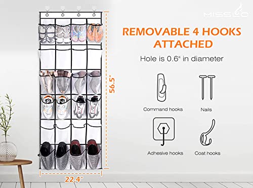MISSLO Over Door Shoe Organizer with Deep Pockets and 24 Large Mesh Pockets White