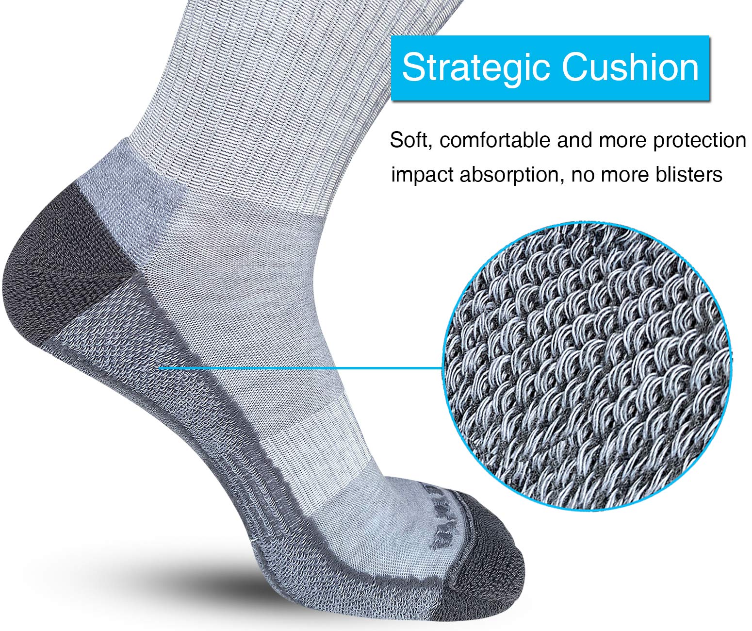APTYID Men's Moisture Wicking Cushioned Crew Work Boot Socks, Size 9-12, Grey, 6 Pairs