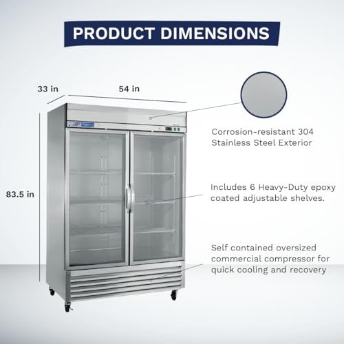 Kratos Commercial Refrigerator - 2 Glass Door Reach-in Dispaly Refrigerator, 54" W, 49 Cu Ft (69K-761)