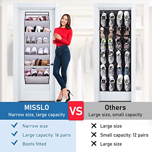 MISSLO Over Door Shoe Organizer with Deep Pockets and 24 Large Mesh Pockets White