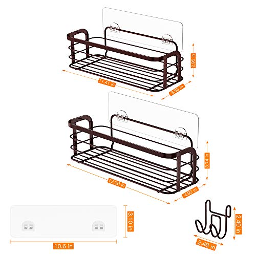 Avolare Shower Caddy, 2 Pack Adhesive Shower Organizer with Razor Hooks and 4 Adhesives, No-Drill Large Capacity Rustproof Stainless Steel Shower Shelf for Dormitory, Kitchen, Bathroom Storage, Bronze