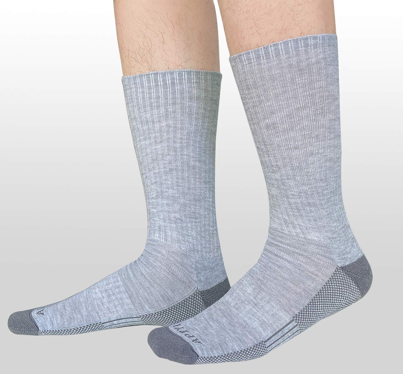 APTYID Men's Moisture Wicking Cushioned Crew Work Boot Socks, Size 9-12, Grey, 6 Pairs