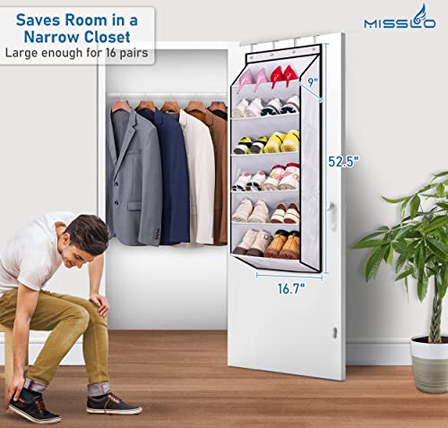 MISSLO Over Door Shoe Organizer with Deep Pockets and 24 Large Mesh Pockets White