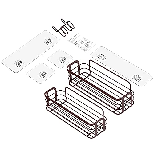 Avolare Shower Caddy, 2 Pack Adhesive Shower Organizer with Razor Hooks and 4 Adhesives, No-Drill Large Capacity Rustproof Stainless Steel Shower Shelf for Dormitory, Kitchen, Bathroom Storage, Bronze