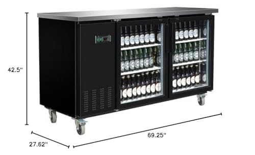 Kratos Refrigeration 69K-725 Commercial Glass Door Back Bar Cooler, 2 Doors, 69" Wide, Black