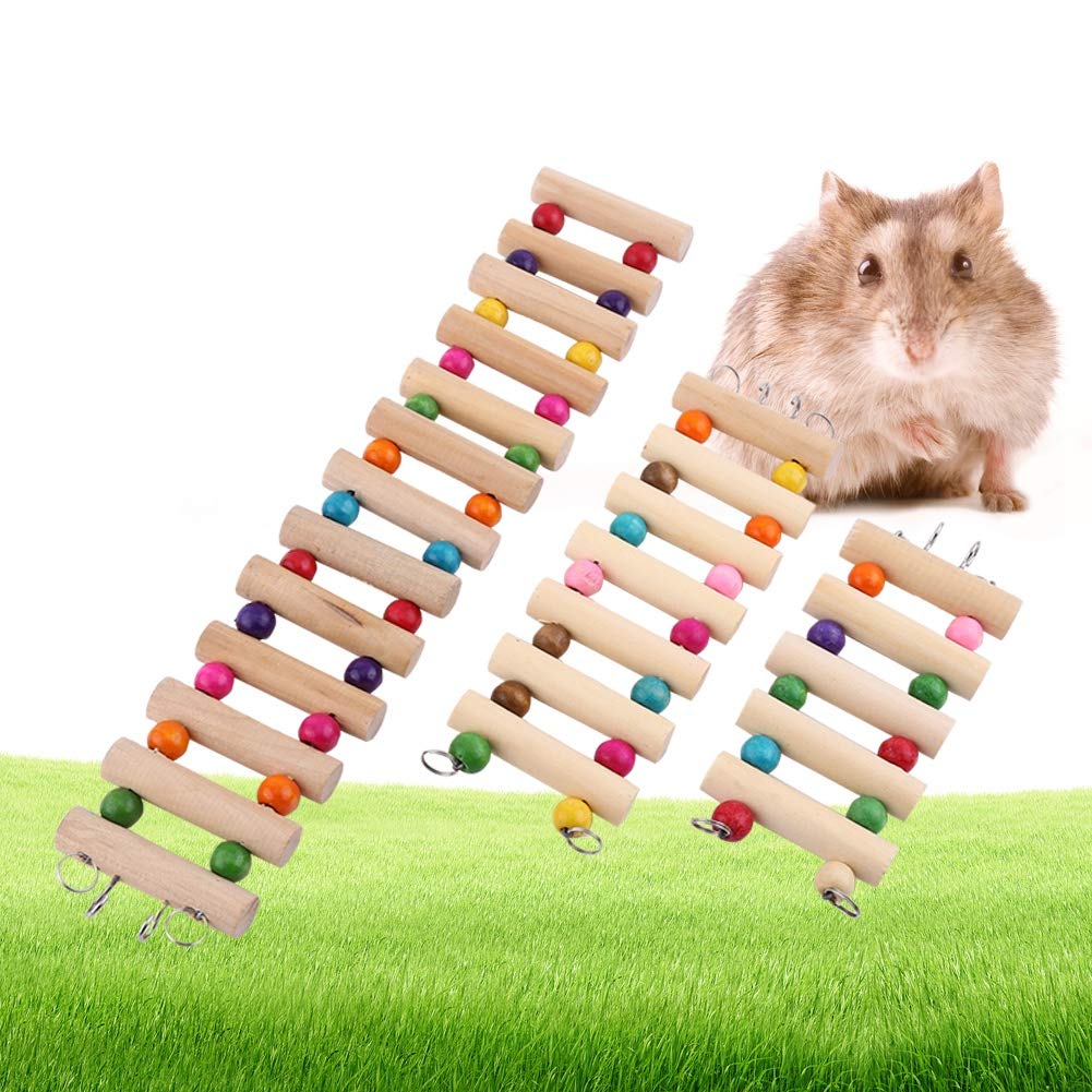 Pet Colorful Ladder Bridge Steps Climbing Wooden Swing for Mouse Rat Hamster Parrot Cage Play Toy(L(6 30cm))