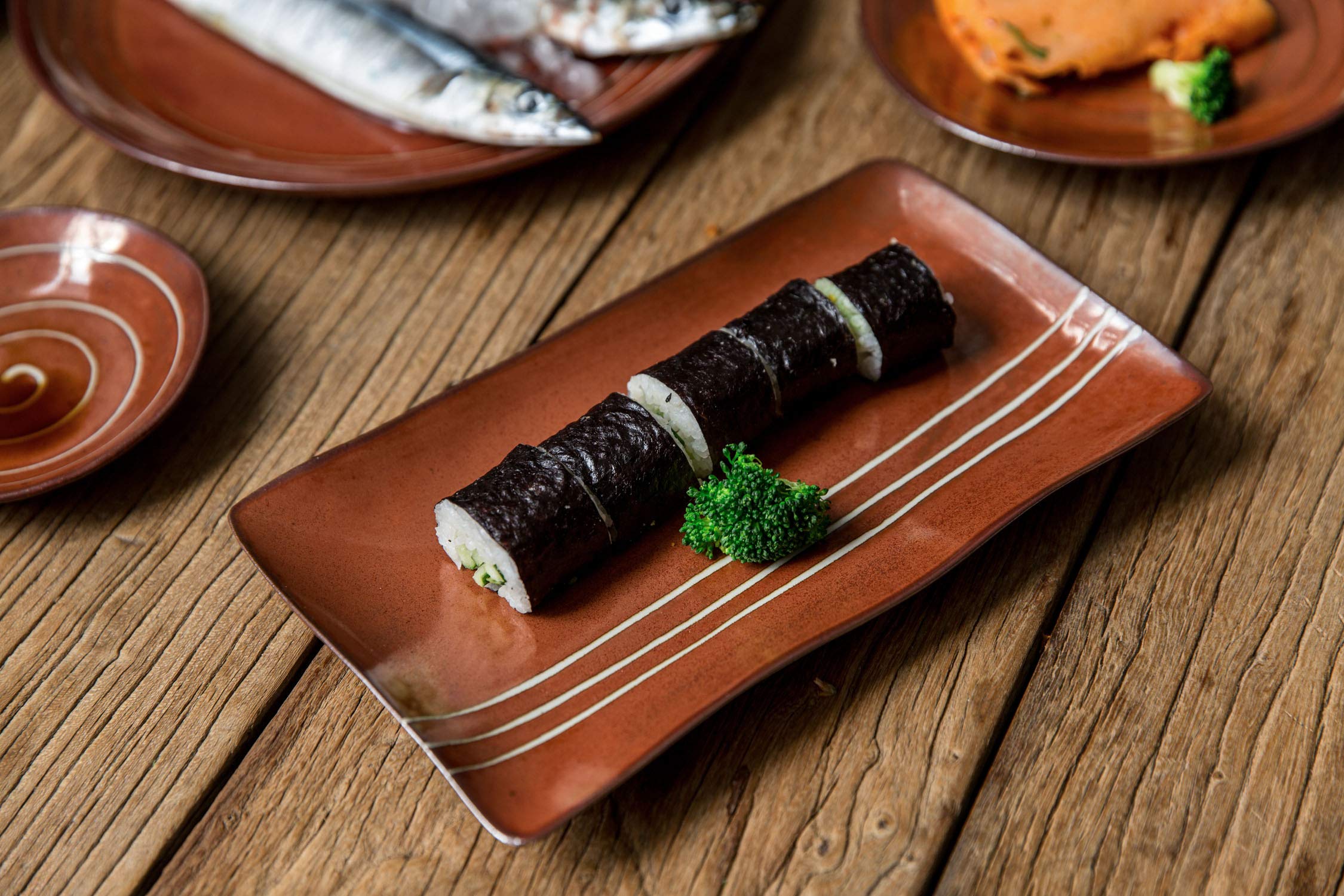 Pangu 12-Piece Japanese Style Sushi Plate Set, Dinnerware Set, Kage(Shadow), Brown, Service for 4