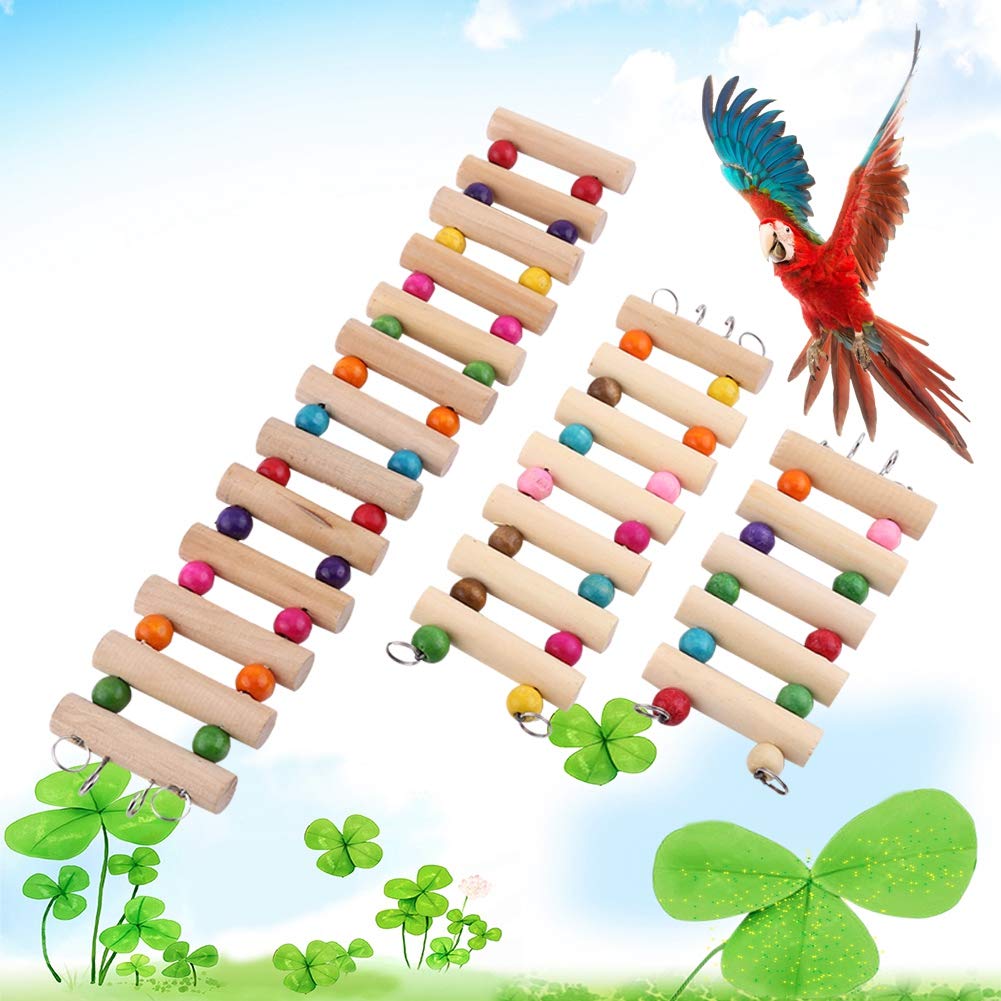 Pet Colorful Ladder Bridge Steps Climbing Wooden Swing for Mouse Rat Hamster Parrot Cage Play Toy(L(6 30cm))