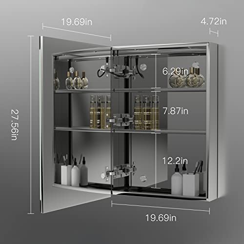 Seenvlog Bathroom Medicine Cabinet with Lights, LED Mirror Medicine Cabinet, Defogger, Dimmer, Memory Function, 20" x 28" Lighted Medicine Cabinet, Surface Mount