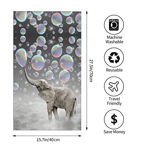 AieeFun Ultra Soft Highly Absorbent Hand Towels, Funny Elephant with Bubble Grey Pattern Bathroom Towel for Sports Home Decor, 27.5 x 15.7 Inches