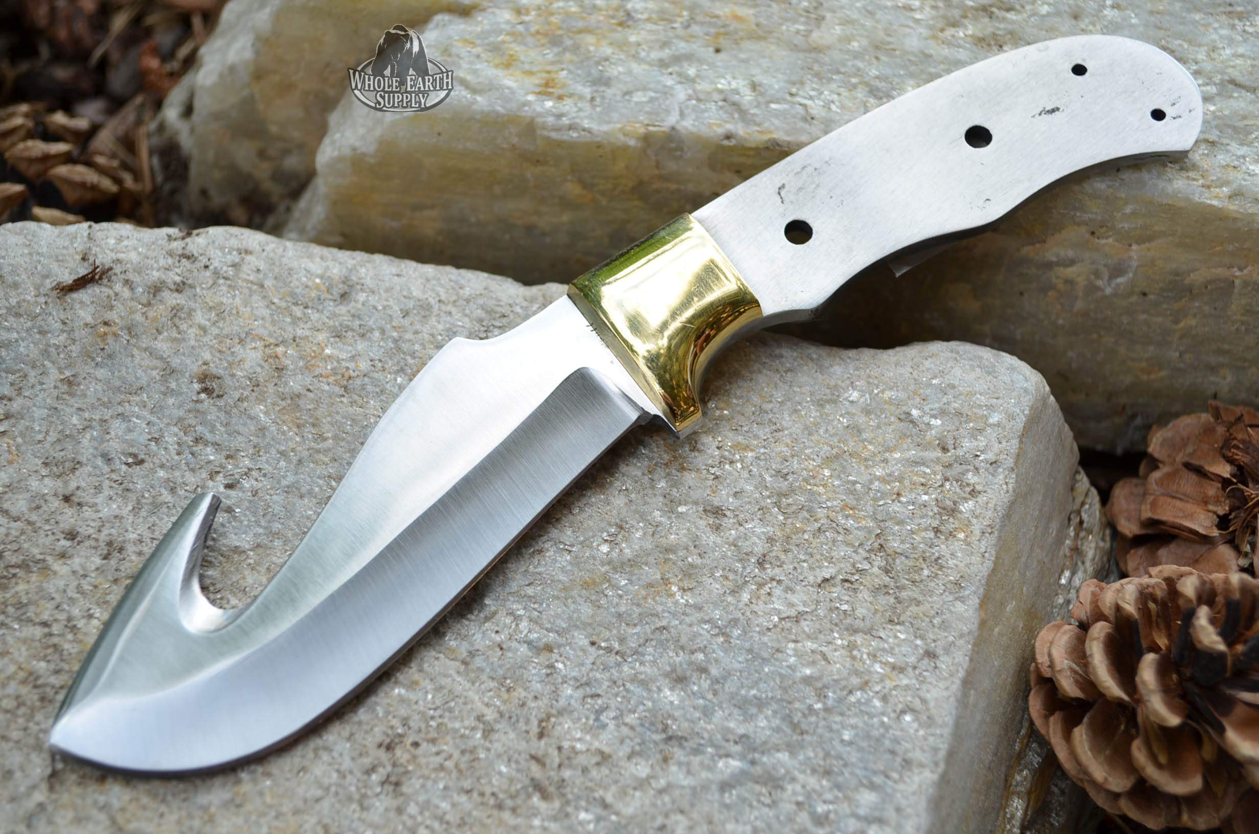 Whole Earth Supply 420 Stainless Steel Knife (420 Stainless Steel, Pair of 4 inch Guthook Blades)