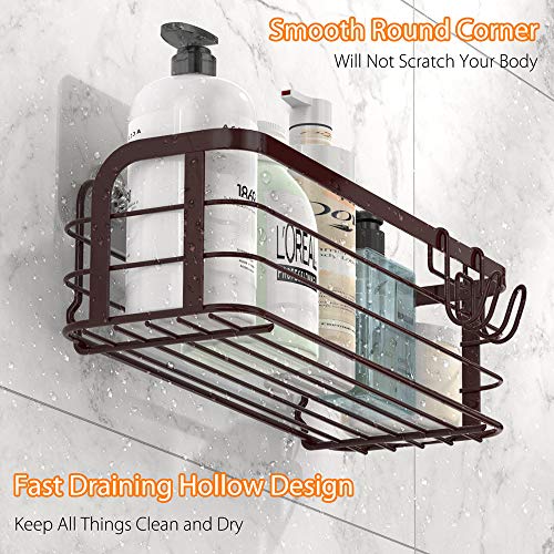Avolare Shower Caddy, 2 Pack Adhesive Shower Organizer with Razor Hooks and 4 Adhesives, No-Drill Large Capacity Rustproof Stainless Steel Shower Shelf for Dormitory, Kitchen, Bathroom Storage, Bronze