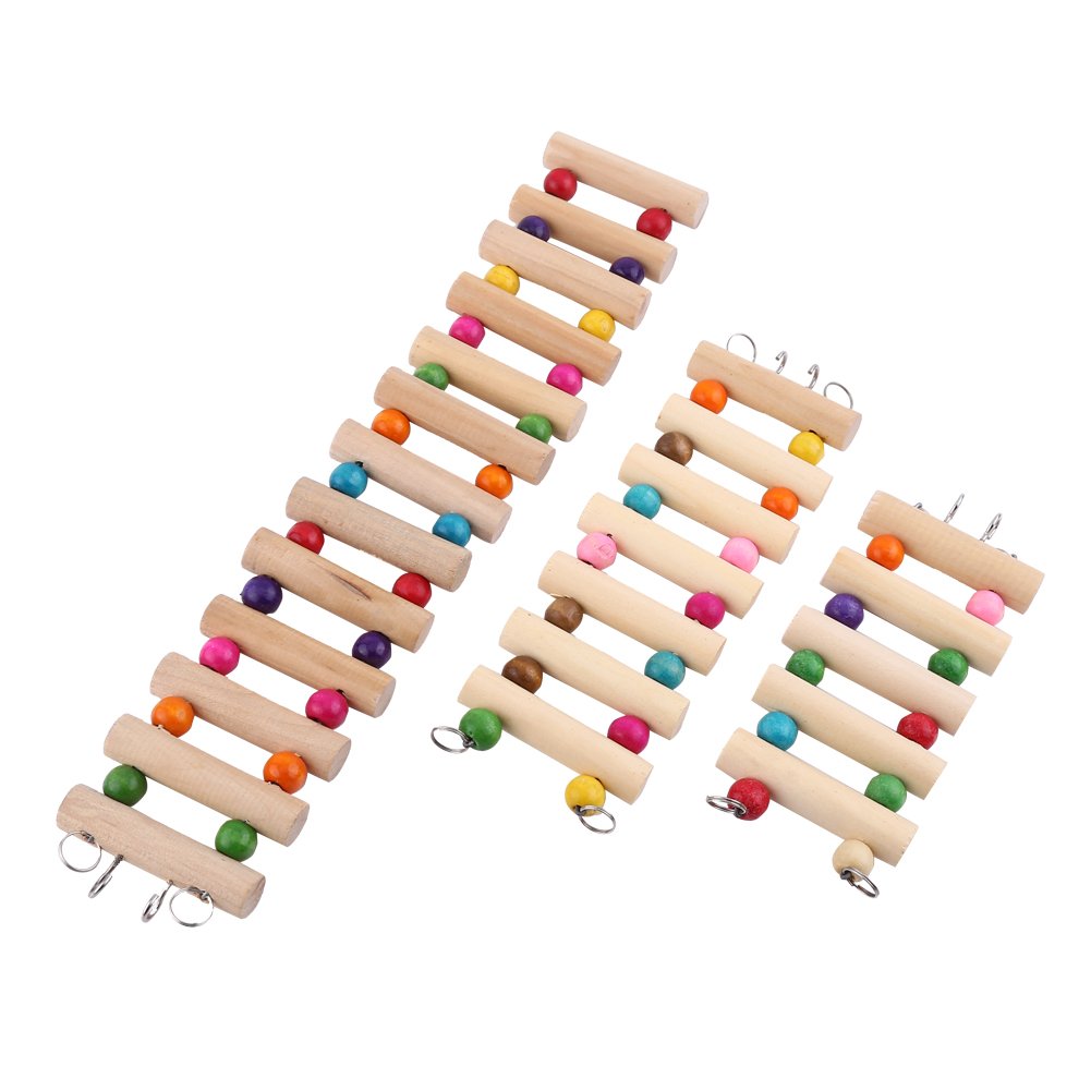 Pet Colorful Ladder Bridge Steps Climbing Wooden Swing for Mouse Rat Hamster Parrot Cage Play Toy(L(6 30cm))