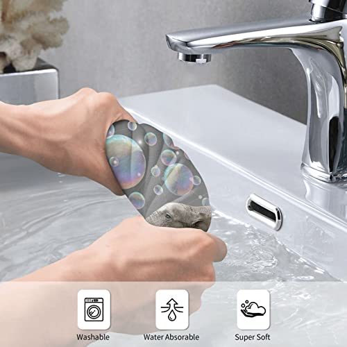 AieeFun Ultra Soft Highly Absorbent Hand Towels, Funny Elephant with Bubble Grey Pattern Bathroom Towel for Sports Home Decor, 27.5 x 15.7 Inches