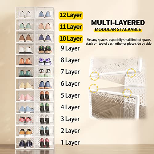 UPFOICXJ 12 Pack Clear Stackable Shoe Boxes, Shoe Storage Organizer for Closet, Keep Shoes Safe and Organized with Clear Shoe Boxes