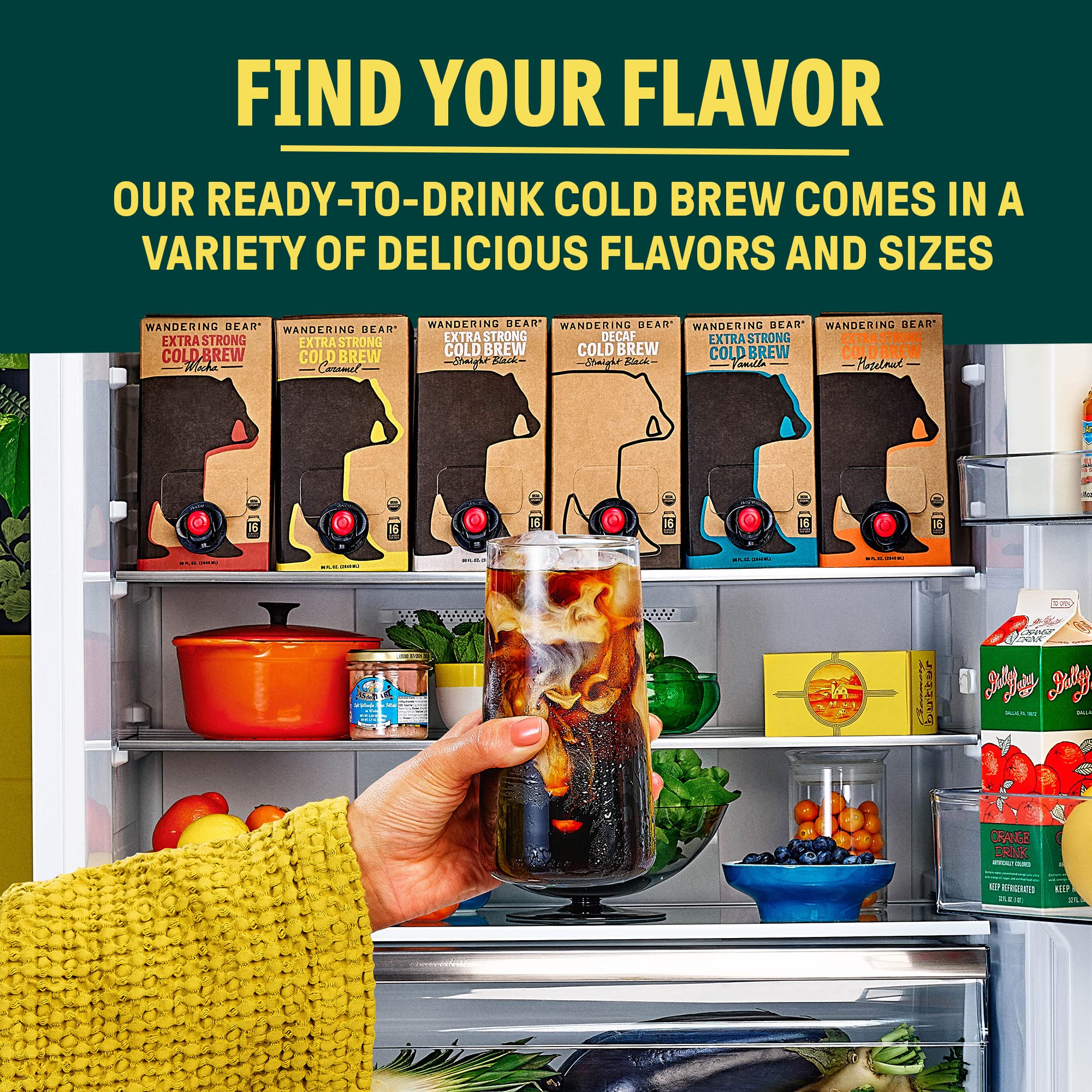 Wandering Bear Organic Straight Black Cold Brew Coffee On-the-Go, Iced Coffee, 11 fl oz, 1 pack - Extra Strong, Smooth, Organic, Unsweetened, Shelf-Stable, Ready to Drink, Cold Coffee, Cold Brewed Coffee