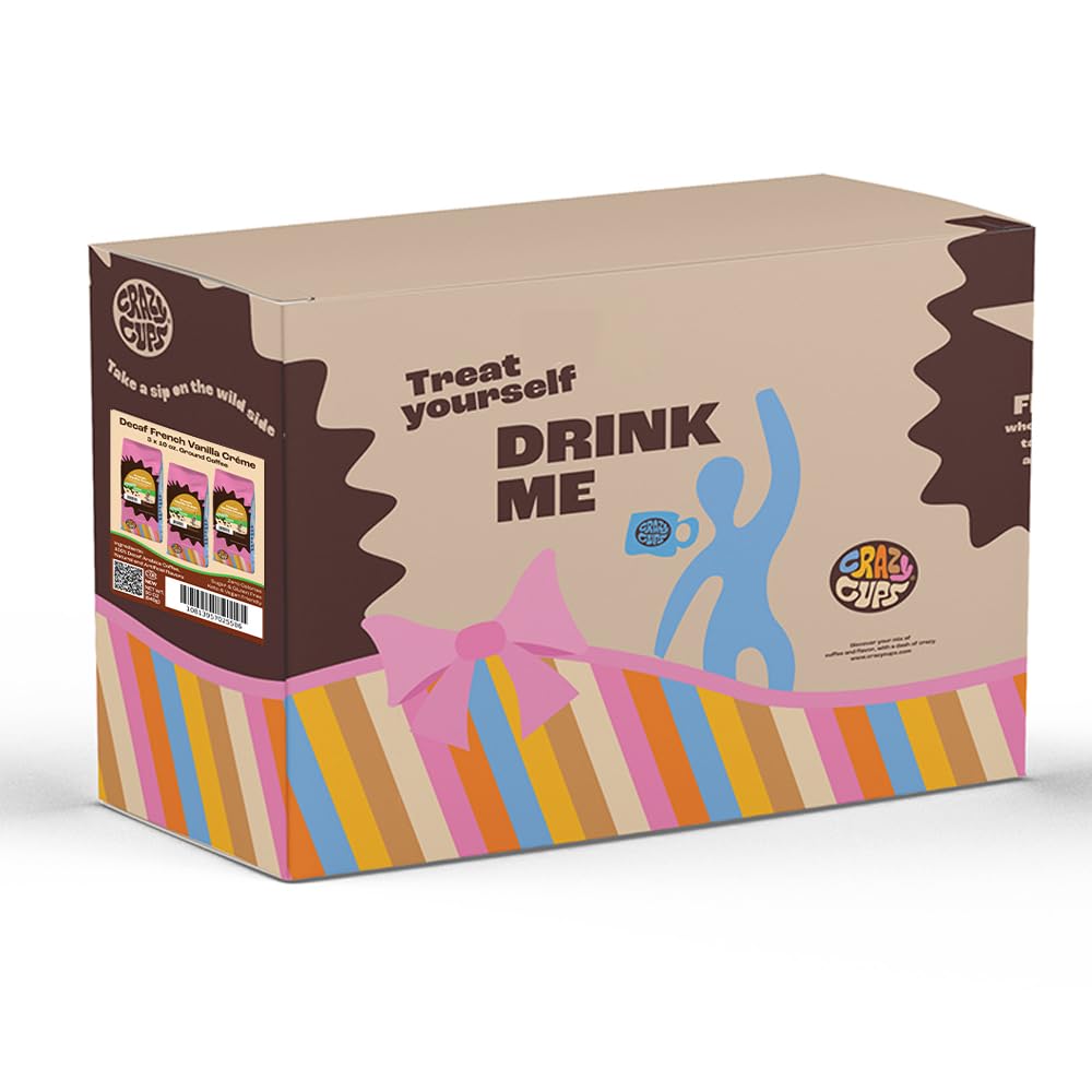 Crazy Cups Decaf Flavored Ground Coffee, French Vanilla Crème, Brew Hot or Iced Coffee, 10 Oz Bags, 3 Pack