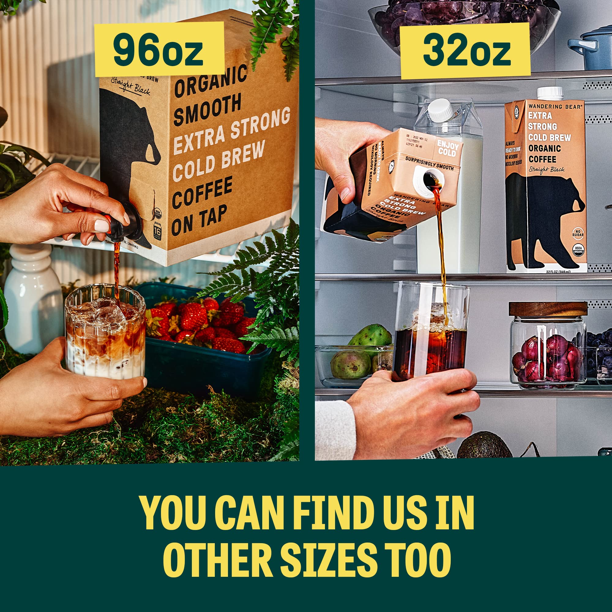 Wandering Bear Organic Straight Black Cold Brew Coffee On-the-Go, Iced Coffee, 11 fl oz, 1 pack - Extra Strong, Smooth, Organic, Unsweetened, Shelf-Stable, Ready to Drink, Cold Coffee, Cold Brewed Coffee