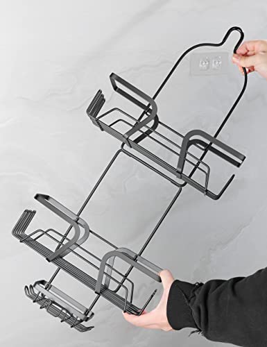 Taozun Shower Caddy Over Shower Head - Hanging Shower Caddy Rustproof Stainless Shower Organizer Hanging Storage Rack Basket with 6 Hooks for Soap and Sponge - Black