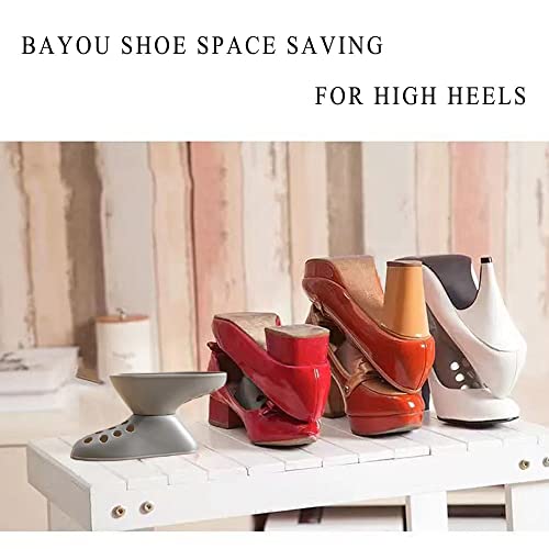 Bayou Shoe Space Saver for High Heels, 8 PCS Removable Double Deck Shoe Rack Holder, Stackable Shoe Stacker for Closet Organization, 50% Space-Saving (Grey)