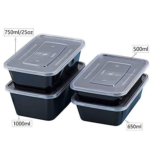 JMUSTTBO 50 Pack Food Storage Containers, Disposable Plastic Bento Lunch Boxes Meal Prep Containers with Lids for Microwavable Freezer Safe (750ml/25oz)