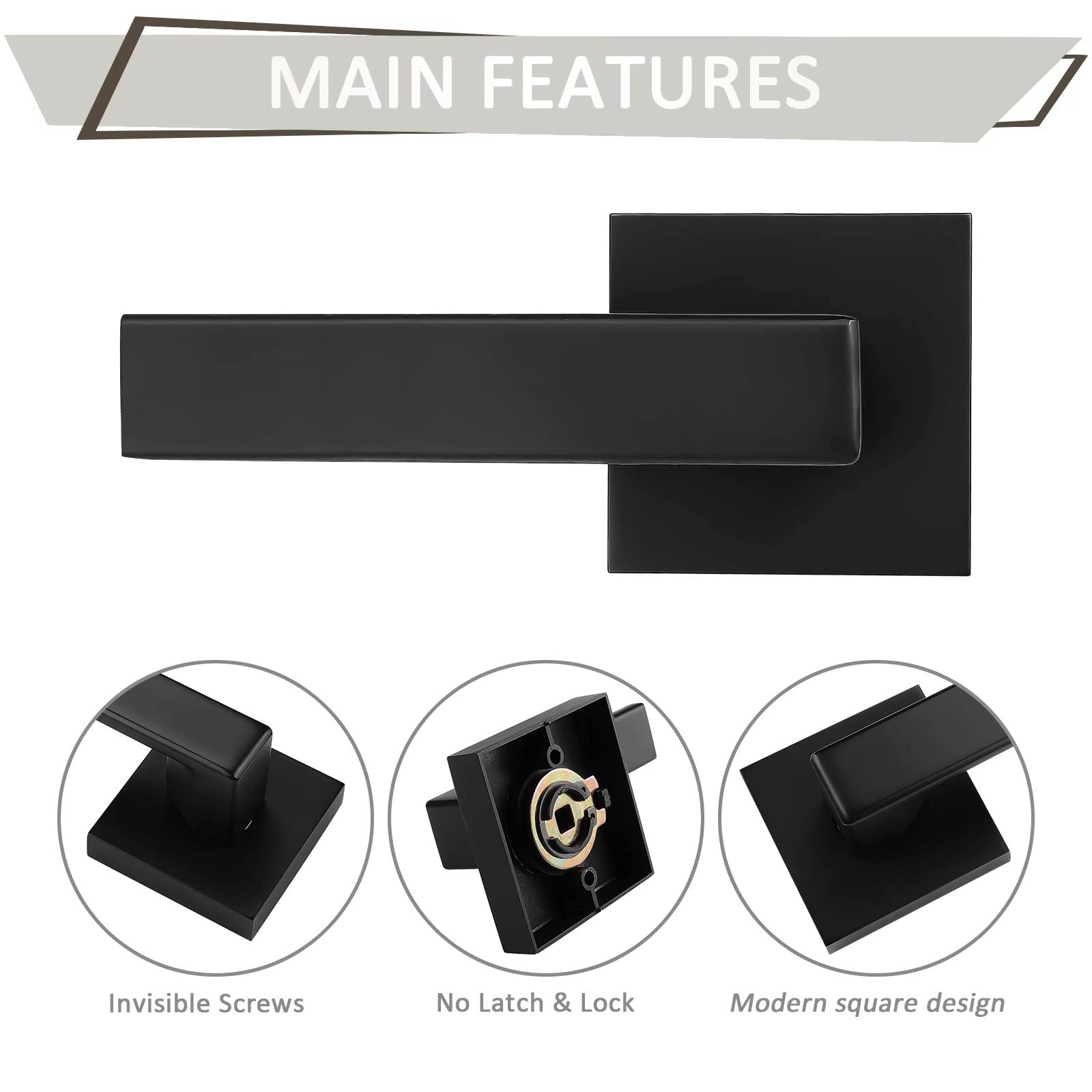 Probrico [Pack of 2 Door Lever Dummy Lever Door Handle for Closets French Doors,Square Dummy Door Lever,Non-Turning Single Side Pull with Black Finish,Easy Installation Pull Only Lever Set