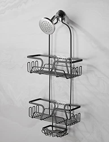 Taozun Shower Caddy Over Shower Head - Hanging Shower Caddy Rustproof Stainless Shower Organizer Hanging Storage Rack Basket with 6 Hooks for Soap and Sponge - Black