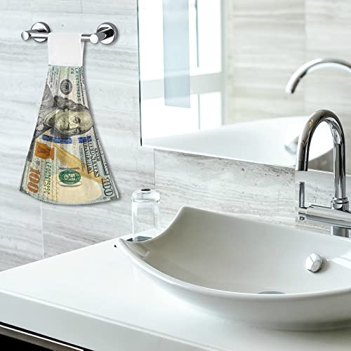100 Dollar Bill Printed Hanging Kitchen Towels 2 Pieces Absorbent Tie Towel Dish Cloth Soft Hand Towel Tea Bar Towels for Bathroom Restroom Home Decor