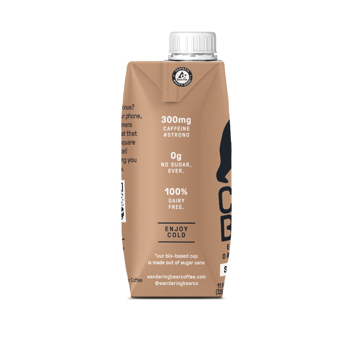 Wandering Bear Organic Straight Black Cold Brew Coffee On-the-Go, Iced Coffee, 11 fl oz, 1 pack - Extra Strong, Smooth, Organic, Unsweetened, Shelf-Stable, Ready to Drink, Cold Coffee, Cold Brewed Coffee