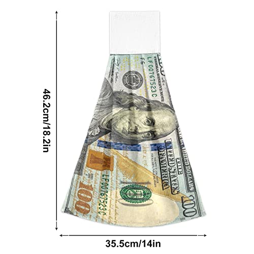 100 Dollar Bill Printed Hanging Kitchen Towels 2 Pieces Absorbent Tie Towel Dish Cloth Soft Hand Towel Tea Bar Towels for Bathroom Restroom Home Decor