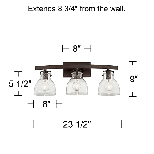Possini Euro Design Bellis Modern Industrial Wall Light Bronze Brown Hardwired 23 1/2" 3-Light Fixture Clear Curving Glass Shade for Bedroom Bedside Bathroom Vanity Living Room Hallway Dining House
