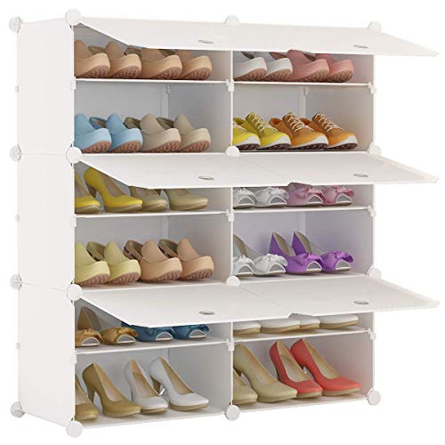 MAGINELS 24-Pair Shoe Rack Organizer Shoe Organizer Expandable Shoe Storage Cabinet Free Standing Stackable Space Saving Shoe Rack for Entryway, Hallway and Closet, White