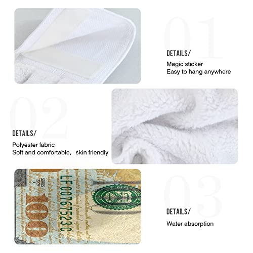 100 Dollar Bill Printed Hanging Kitchen Towels 2 Pieces Absorbent Tie Towel Dish Cloth Soft Hand Towel Tea Bar Towels for Bathroom Restroom Home Decor