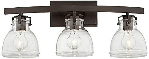Possini Euro Design Bellis Modern Industrial Wall Light Bronze Brown Hardwired 23 1/2" 3-Light Fixture Clear Curving Glass Shade for Bedroom Bedside Bathroom Vanity Living Room Hallway Dining House