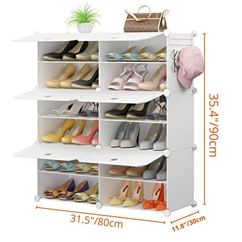 MAGINELS 24-Pair Shoe Rack Organizer Shoe Organizer Expandable Shoe Storage Cabinet Free Standing Stackable Space Saving Shoe Rack for Entryway, Hallway and Closet, White